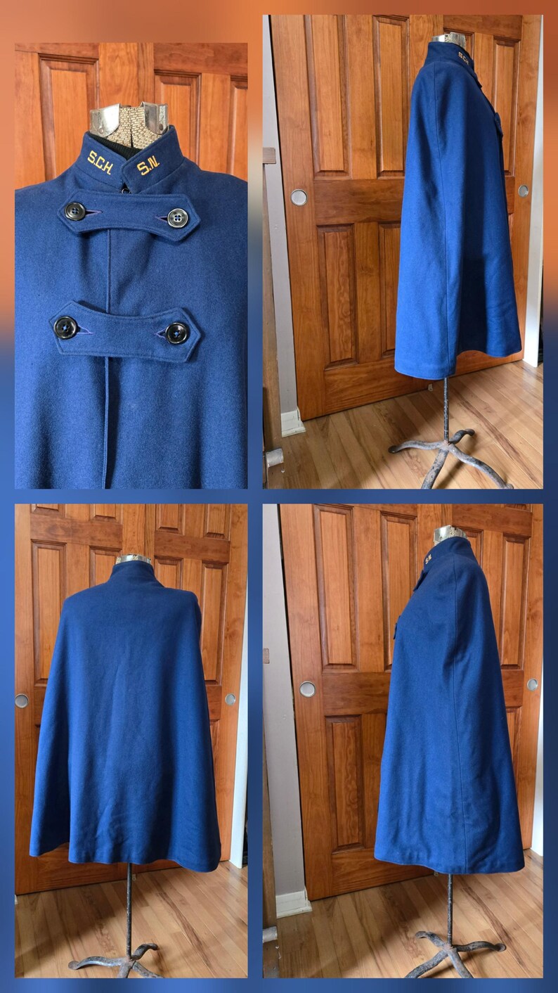 WWII Era Wool Navy Cape - Bruck's Nurses' Apparel - Gold Interior - Etsy
