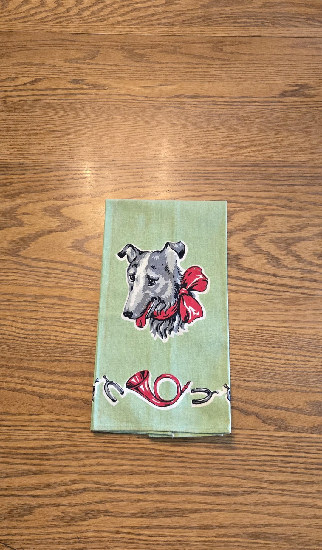 1940s GREYHOUND BORZOI SILKEN Hound Dish Towel Kitchen Towel Fox Hunt ...