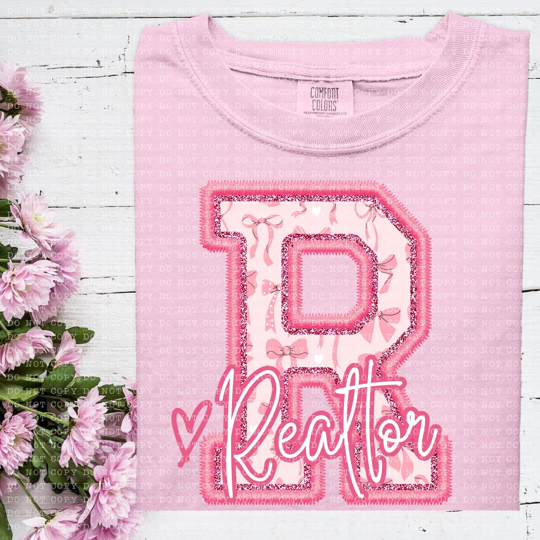 Realtor Pink Coquette Faux Embroidery PNG File-digital Design Download ...