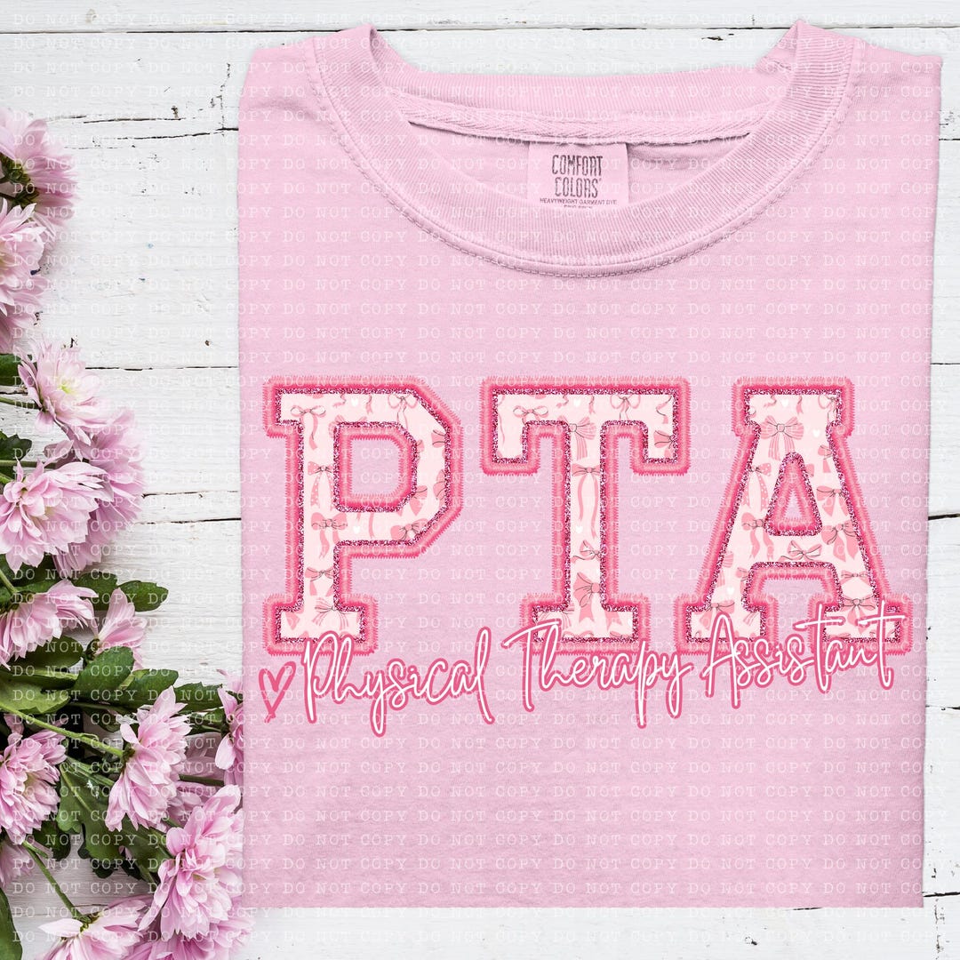 PTA- Physical Therapy Pink Coquette Faux Embroidery PNG File-digital ...
