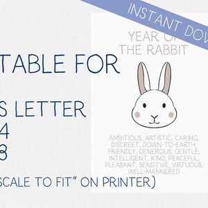 Adorable Rabbit Printable 2023 for a Baby Born in the Year of the ...