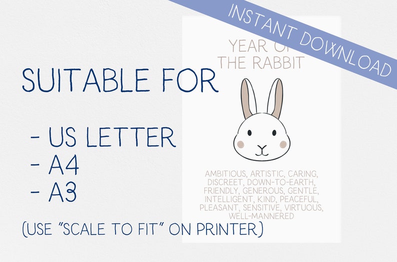 Adorable Rabbit Printable 2023 for a Baby Born in the Year of the ...