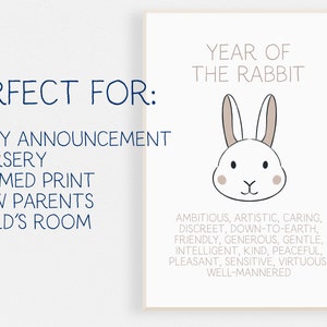Adorable Rabbit Printable 2023 for a Baby Born in the Year of the ...
