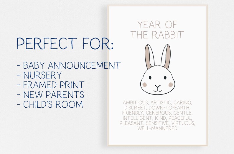 Adorable Rabbit Printable 2023 for a Baby Born in the Year of the ...
