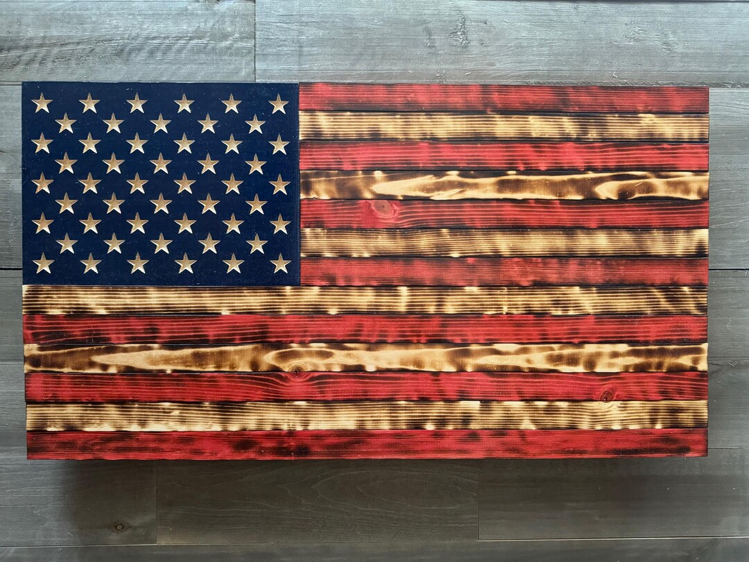 Wooden American Flag Wall Art - Rustic Patriotic Decor - Torched Wood ...