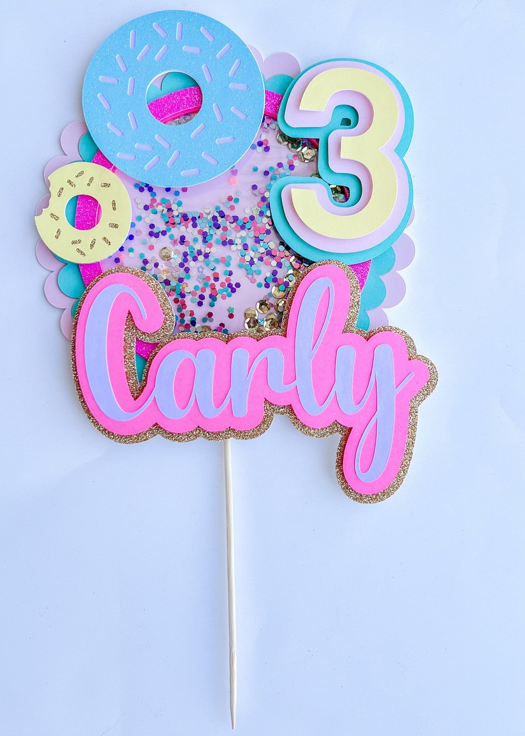 3D Shaker Donut Cake Topper, Glitter Shaker Donut Cake Topper, 3D ...