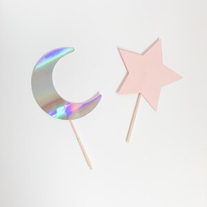 Holographic Moon Cupcake Toppers, Pink Star Cupcake Toppers, Crescent ...