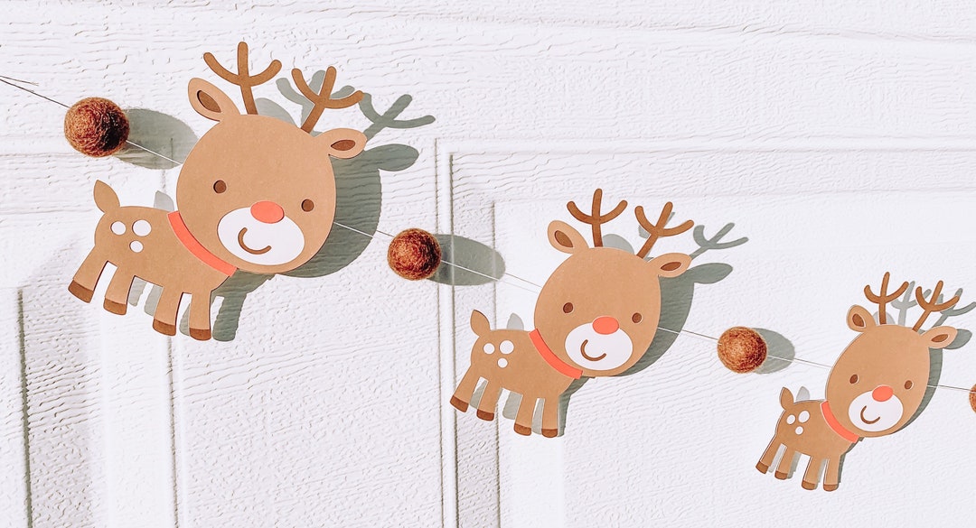 Christmas Reindeer Banner, Reindeer and Felt Ball Christmas Banner ...