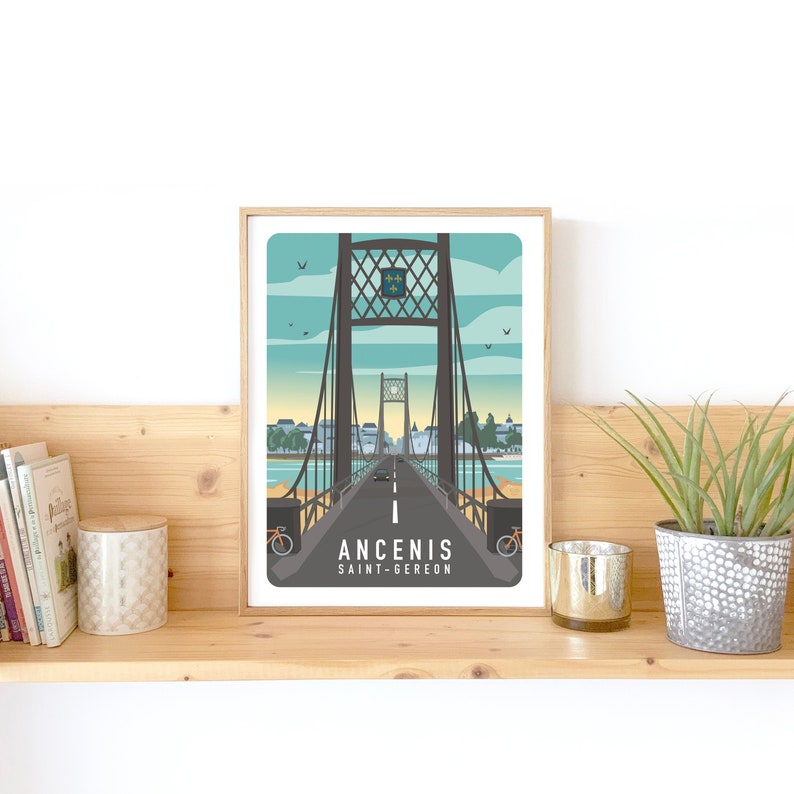 Illustration Ancenis, Poster pont d'Ancenis, Affiche ville France ...