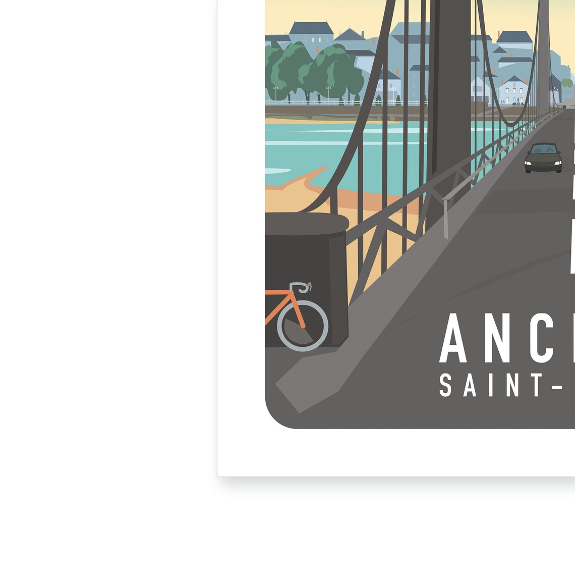 Illustration Ancenis, Poster pont d'Ancenis, Affiche ville France ...