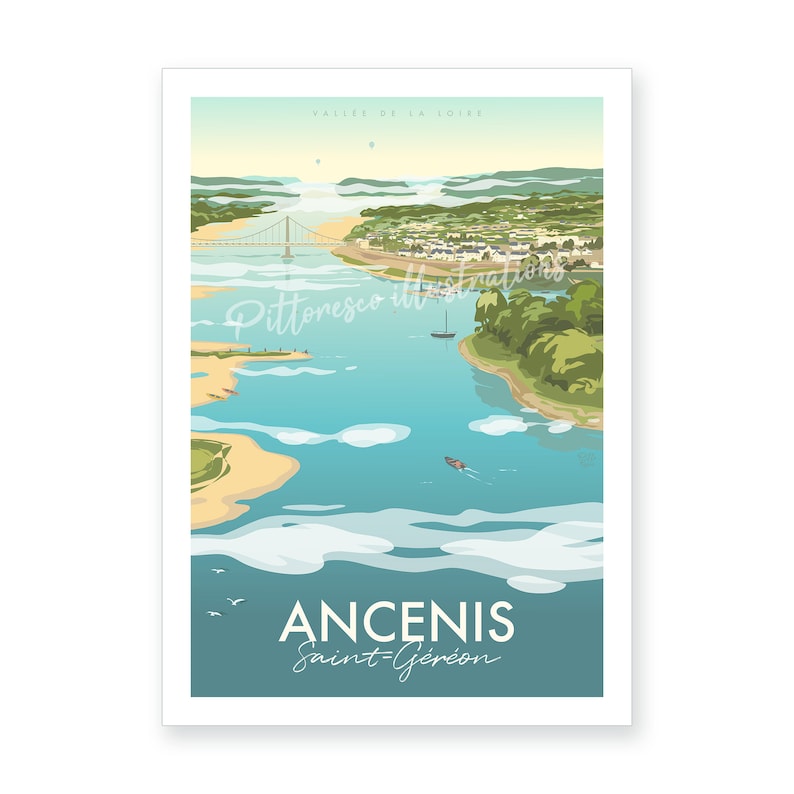 Affiche Ancenis Loire, Affiche Ancenis, Illustration paysage France ...