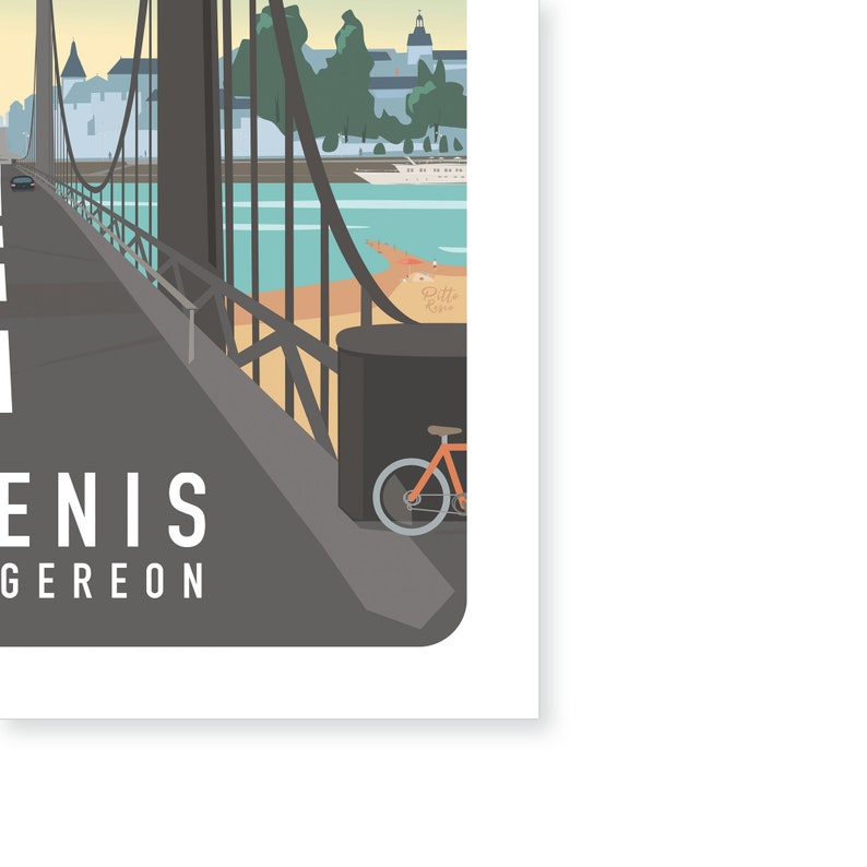 Illustration Ancenis, Poster pont d'Ancenis, Affiche ville France ...