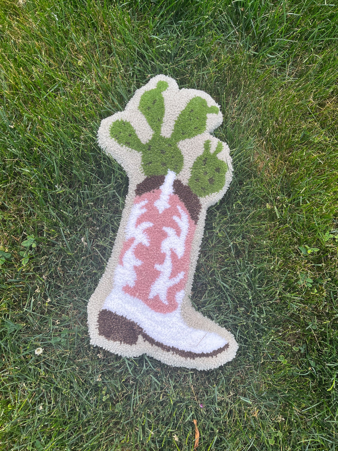 Cactus Cowgirl Boot Tufted Wall Hanging, Western Cowboy Boot Rug Wall ...