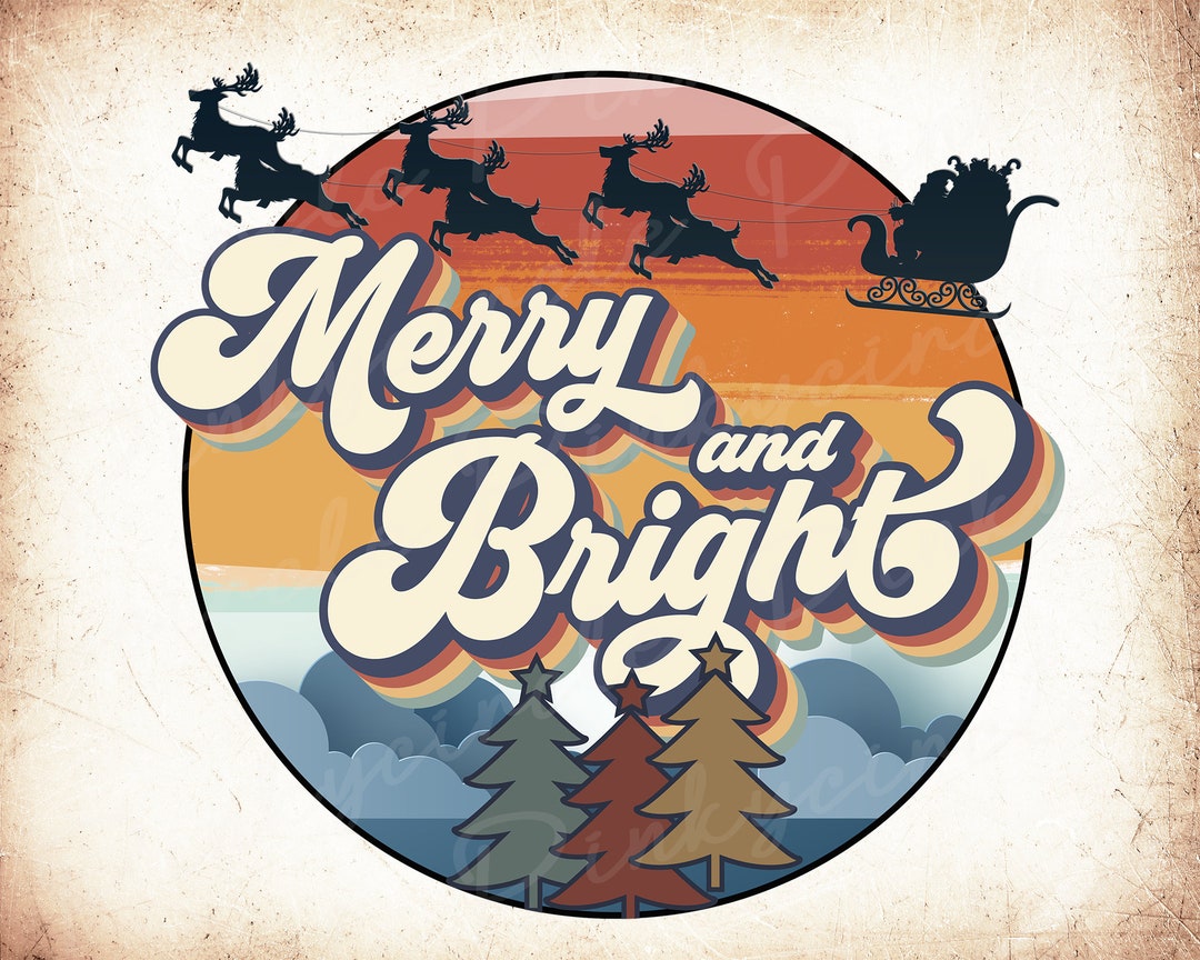 Merry and Bright Png, Retro Merry Christmas Png Clipart, Retro Sunset ...