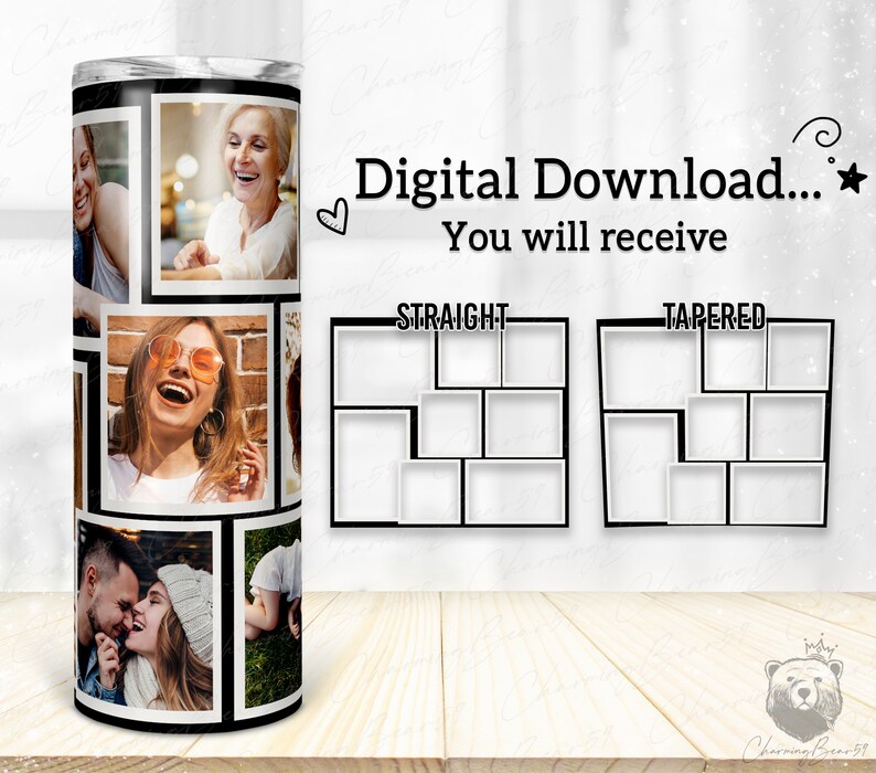 Frame Photo Tumbler Template, Photo Collage 20oz Skinny Tumbler Png ...