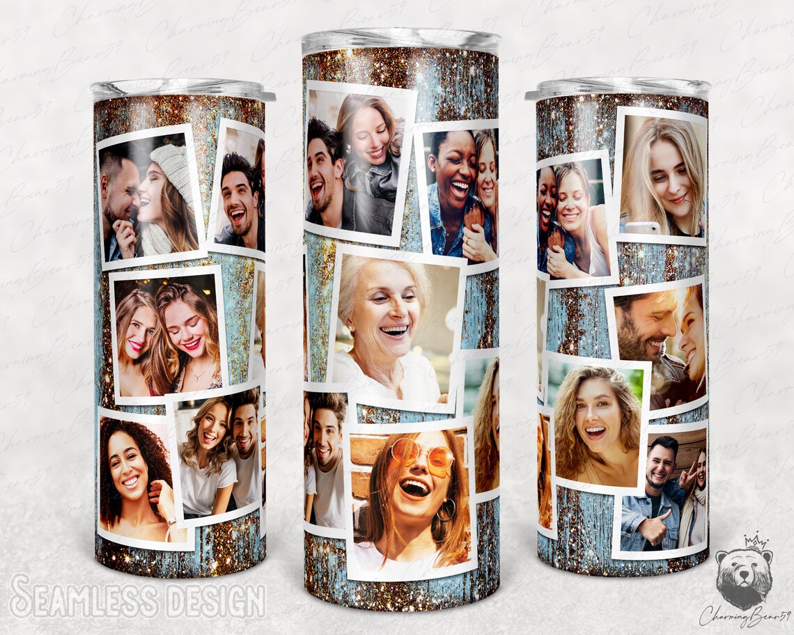 Frame Photo Tumbler Template, Vintage Wood Grain Png Sublimation Photo ...