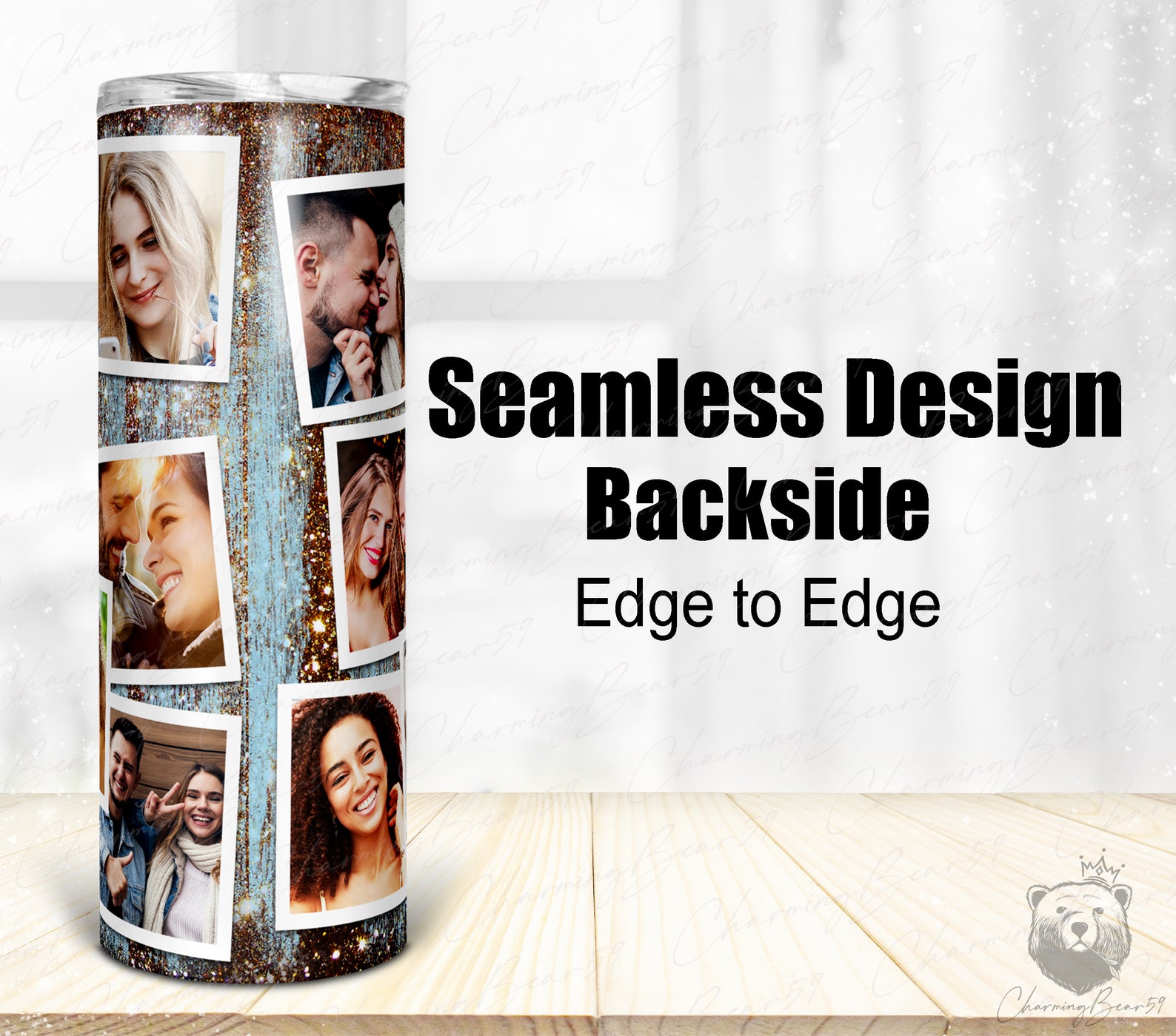 Frame Photo Tumbler Template, Vintage Wood Grain Png Sublimation Photo ...
