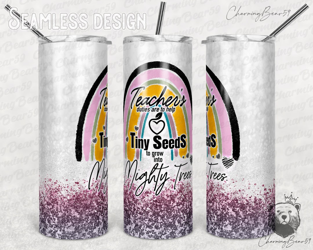 20 Oz Skinny Tumbler Rainbow Pink Glitter Teacher Tumbler Teacher Life ...
