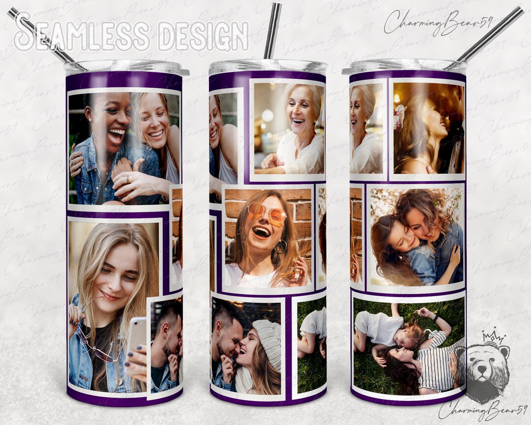 Photo Collage Template, Frame Photo Tumbler PNG, 20oz Skinny Tumbler ...
