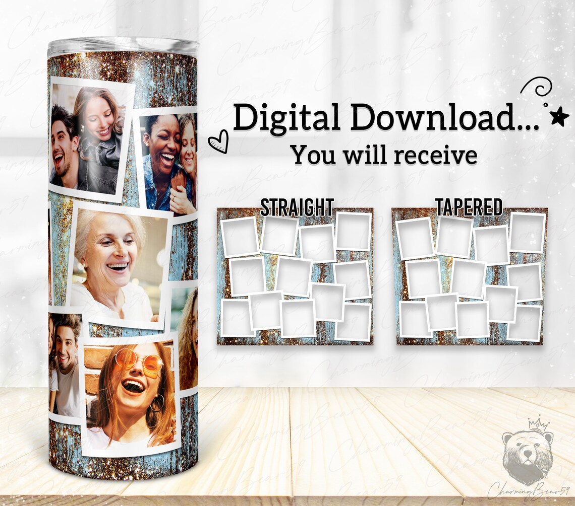 Frame Photo Tumbler Template, Vintage Wood Grain Png Sublimation Photo ...