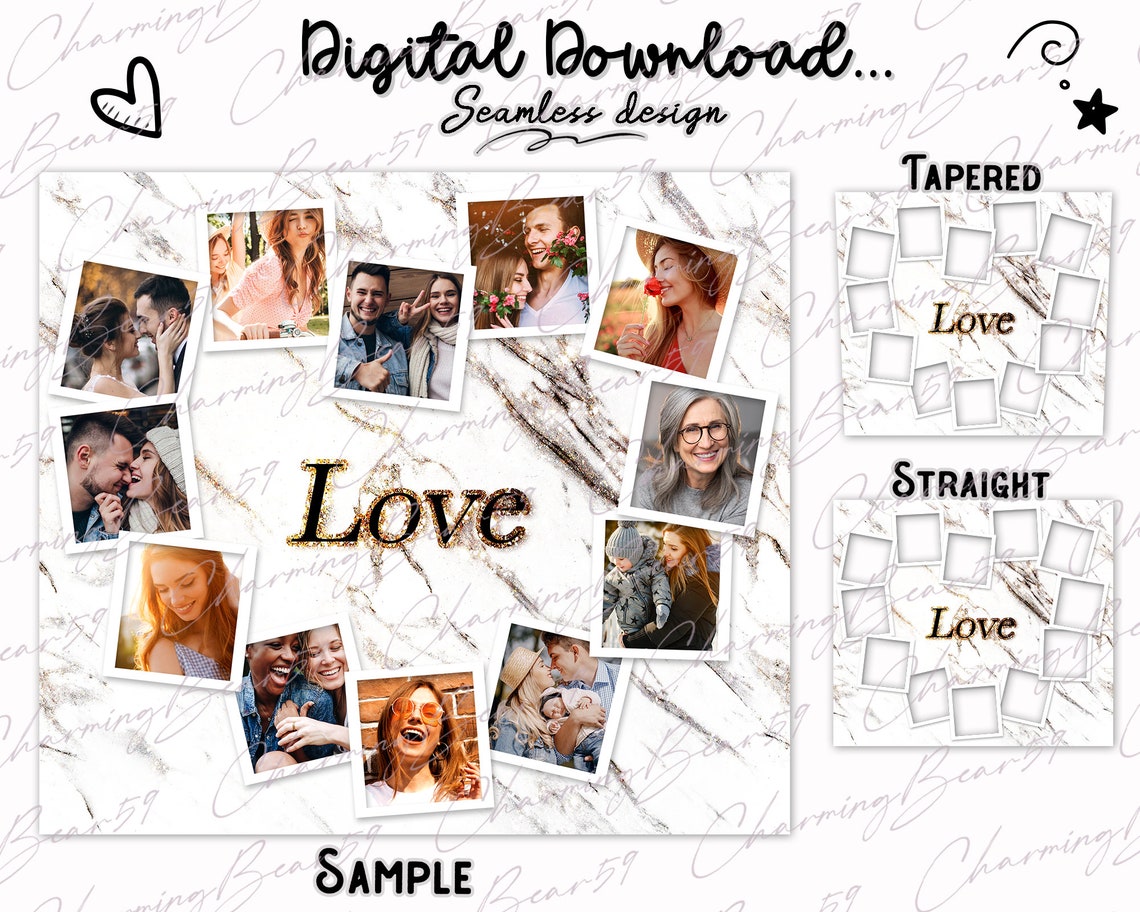 Photo Collage Tumbler Love Png Sublimation, 20oz Skinny Heart Frame ...