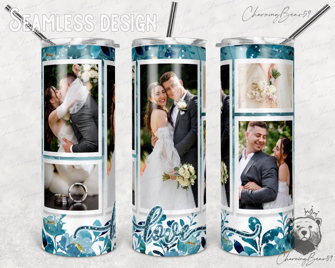 Mr and Mrs Tumbler, Picture Wedding Anniversary, Teal Blue Tumbler Wrap ...