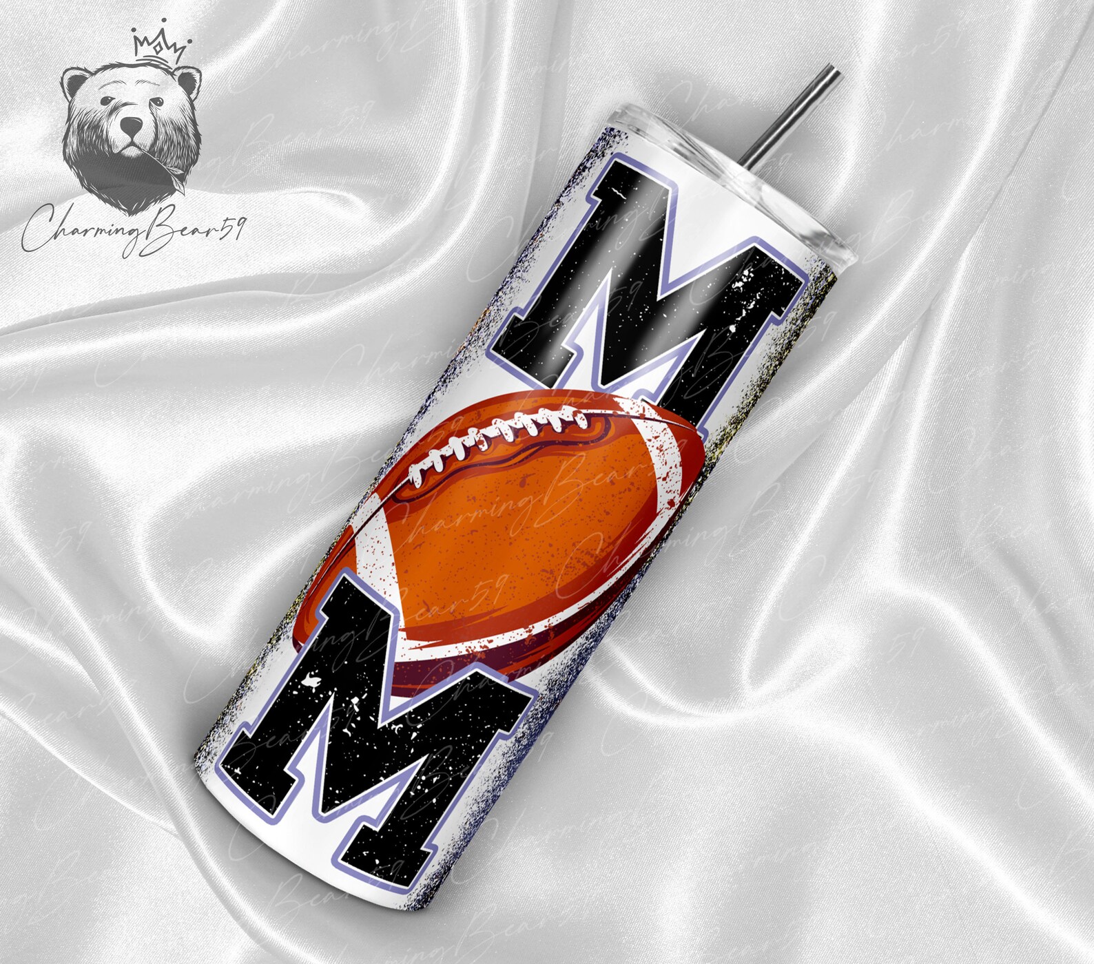 American Football Mom Tumbler, Purple Gold Football Tumbler Wrap ...