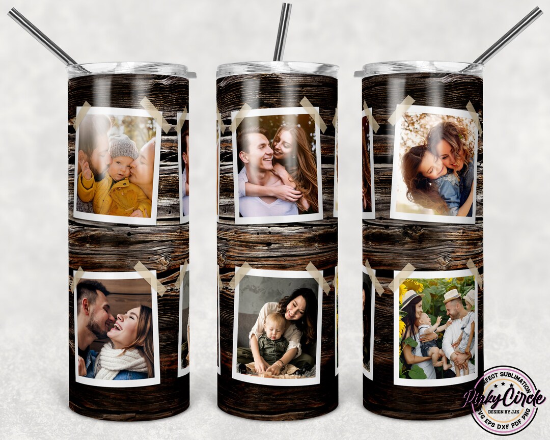 Rustic Wood Grain, Photo Frame 20oz Skinny Tapered and Straight Tumbler ...