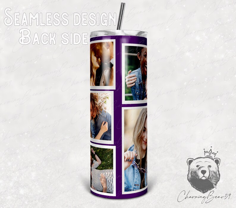 Photo Collage Template, Frame Photo Tumbler PNG, 20oz Skinny Tumbler ...