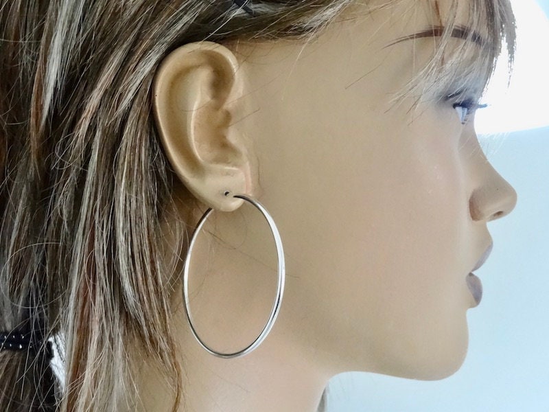 Endless Wire Sleeper Hoops Sterling Silver .925 Earrings 5cm | Etsy