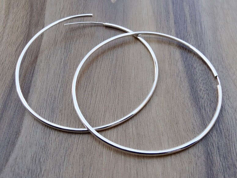 Endless Wire Sleeper Hoops Sterling Silver .925 Earrings 5cm | Etsy