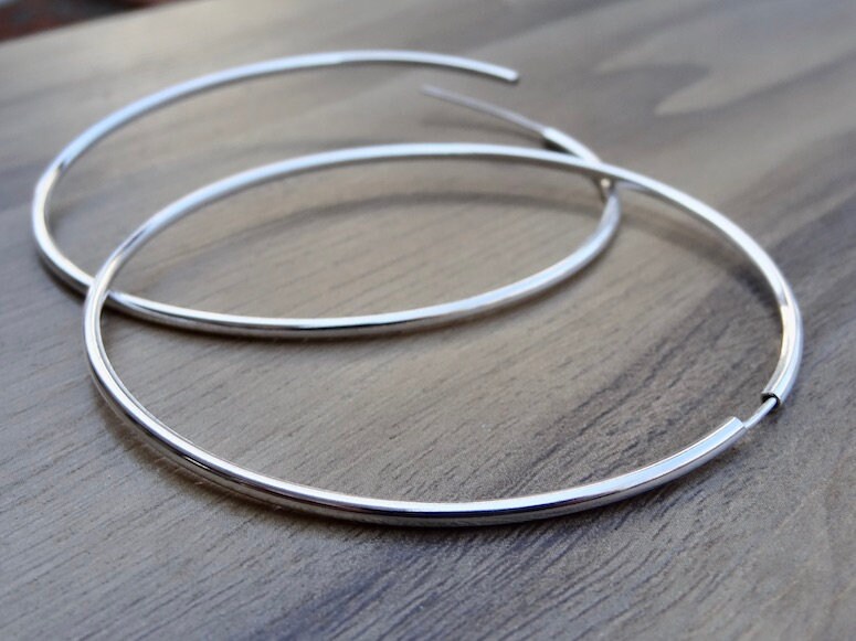 Endless Wire Sleeper Hoops Sterling Silver .925 Earrings 5cm | Etsy