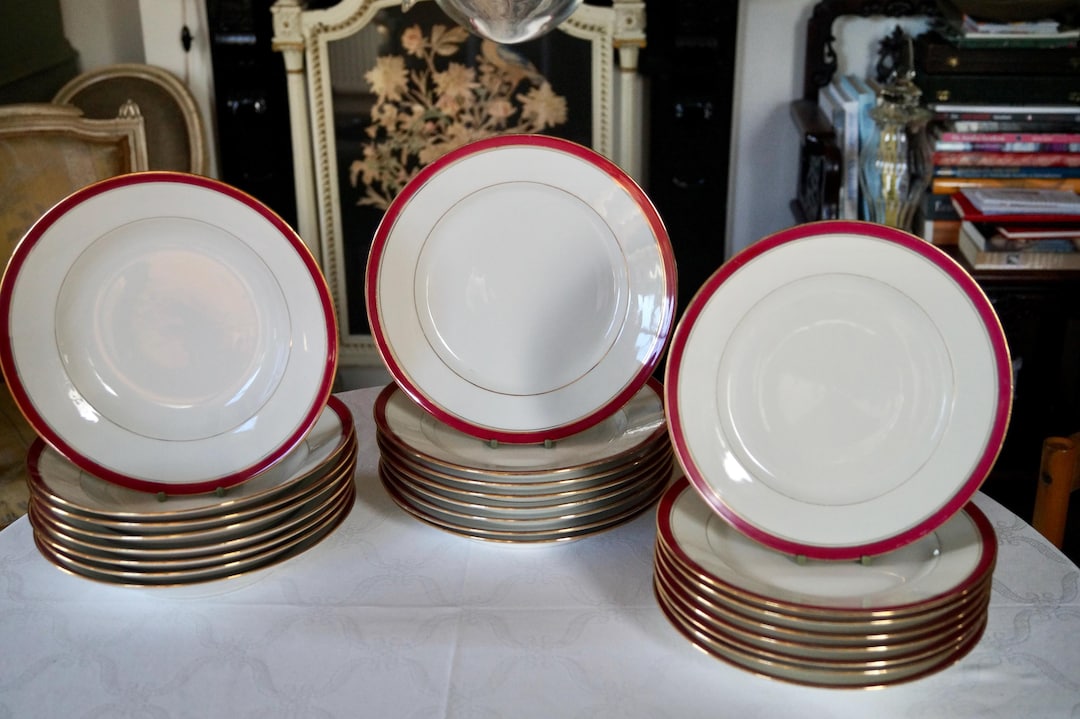 Vintage Set of Limoges Porcelain Dinner - Soup and Dessert Plates for ...