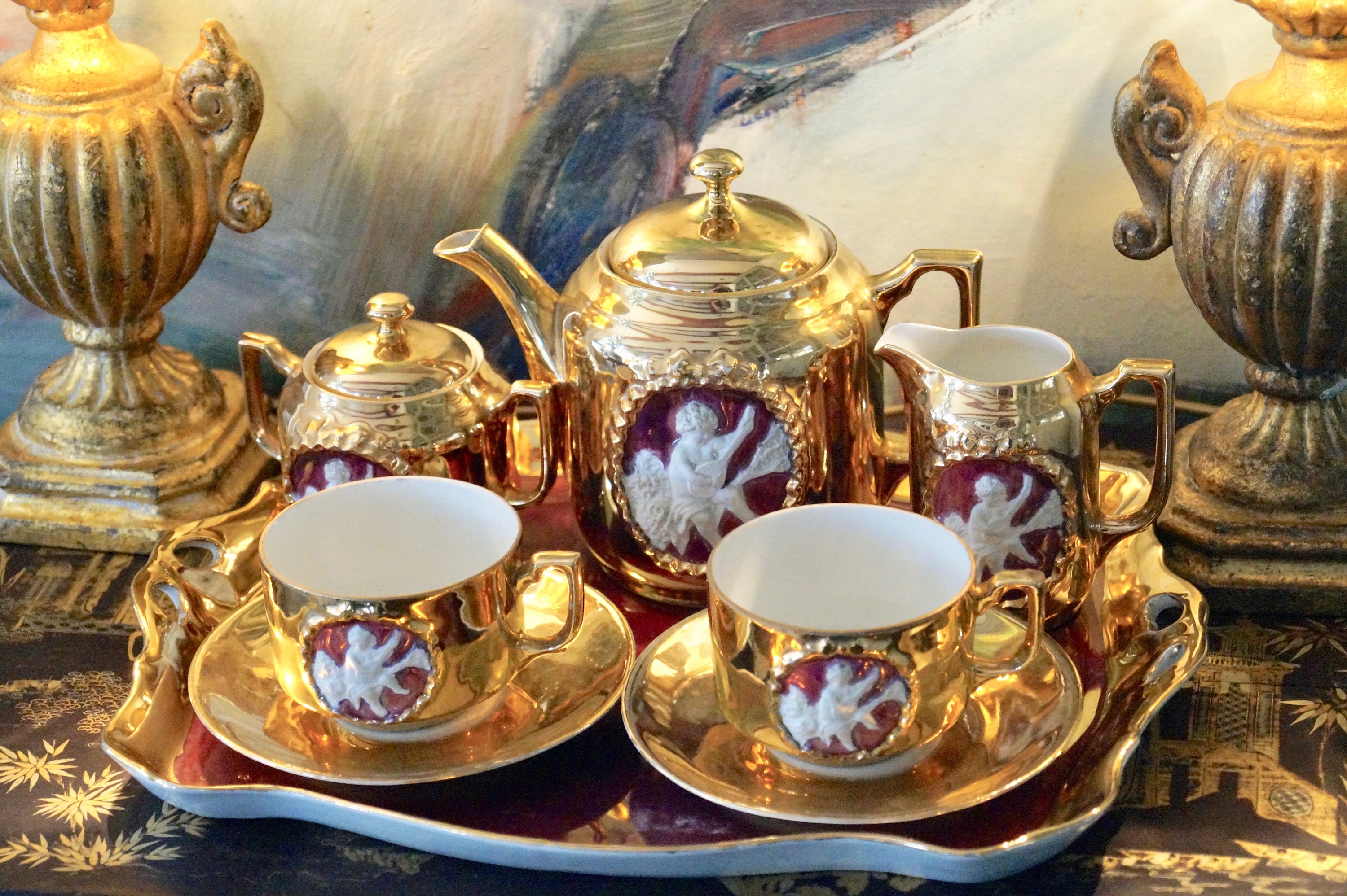 Elegant Vintage French Porcelain tea set | Etsy