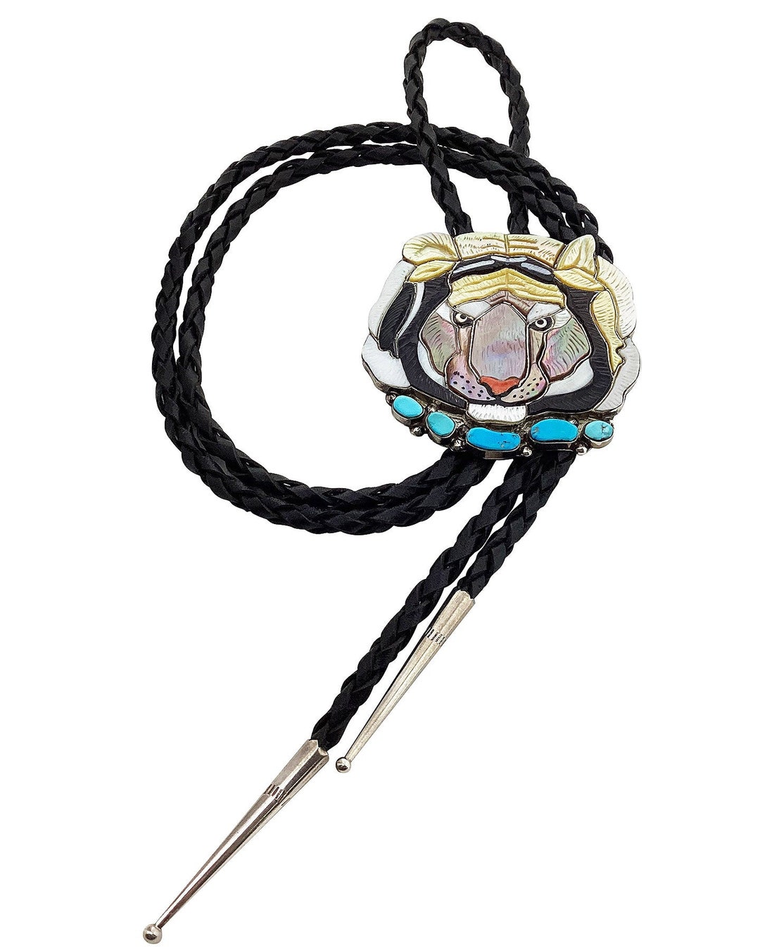 Shirley Benn, Bolo Tie, Bengal Tiger, Shell, Jet, Turquoise, Handmade ...