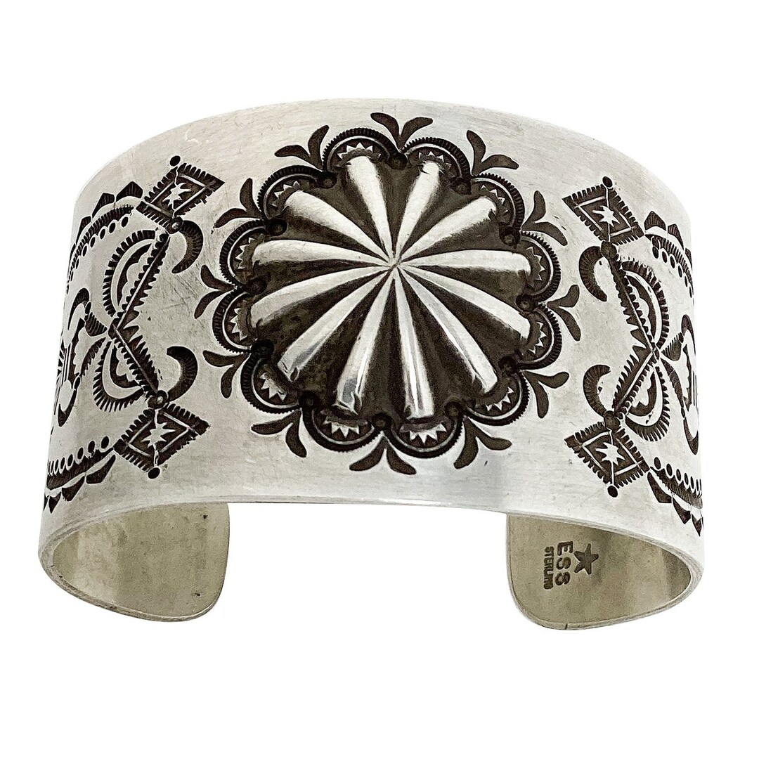 Edison Sandy Smith, Bracelet, Repousse, Traditional, Navajo Handmade, 7 ...