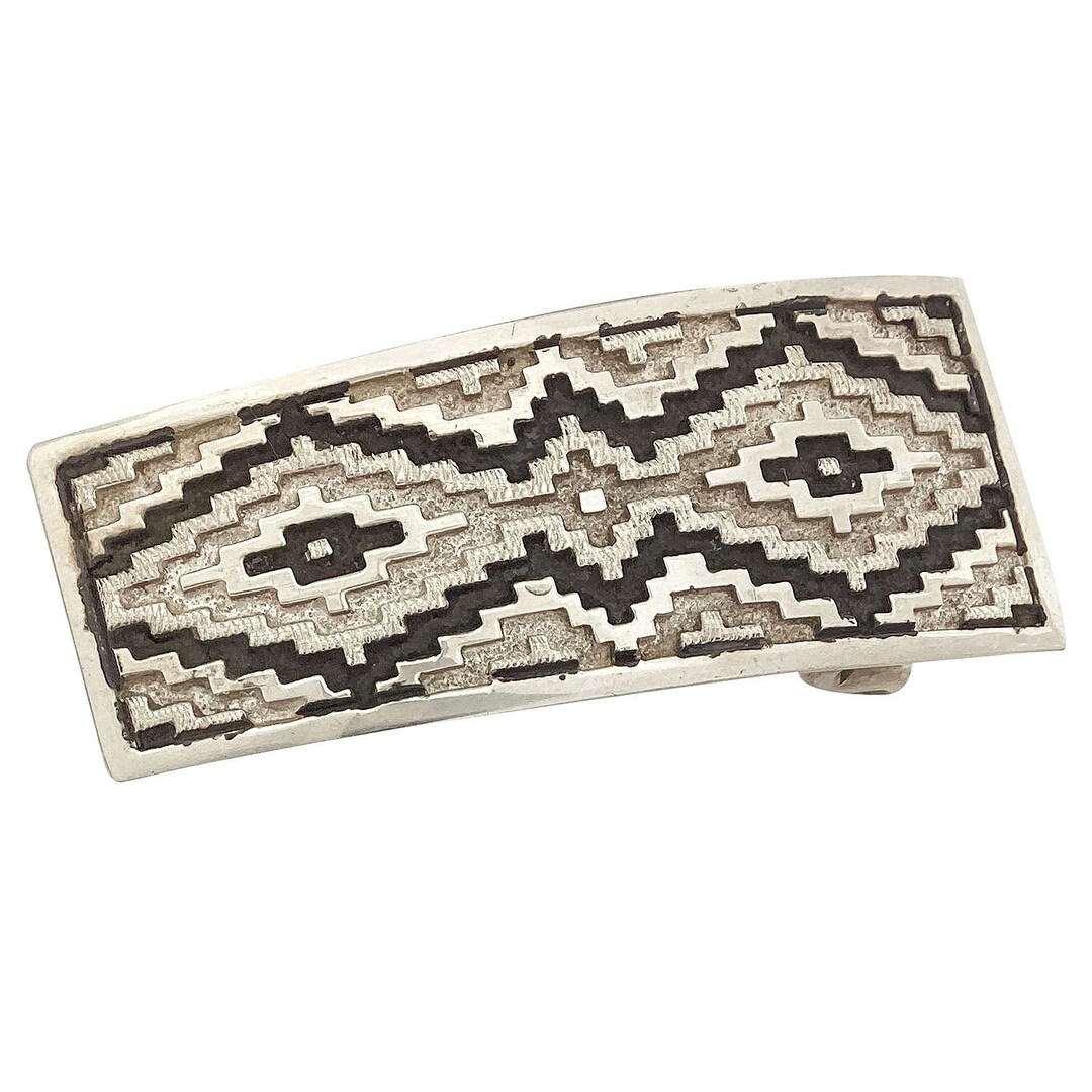 Dan Jackson, Belt Buckle, Rug Design, Silver, Overlay, Navajo Handmade ...