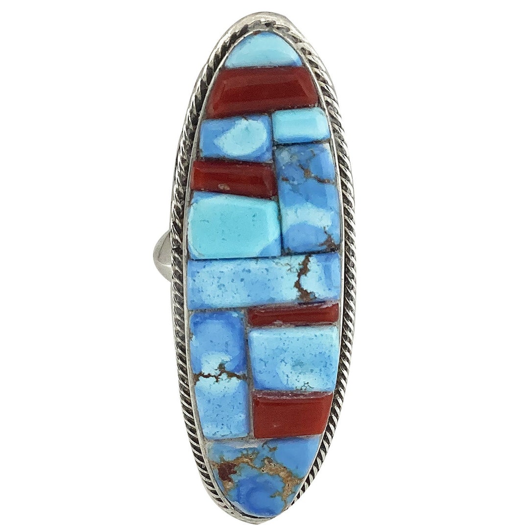 Calvin Desson, Ring, Golden Hill Turquoise, Coral, Inlay, Navajo ...