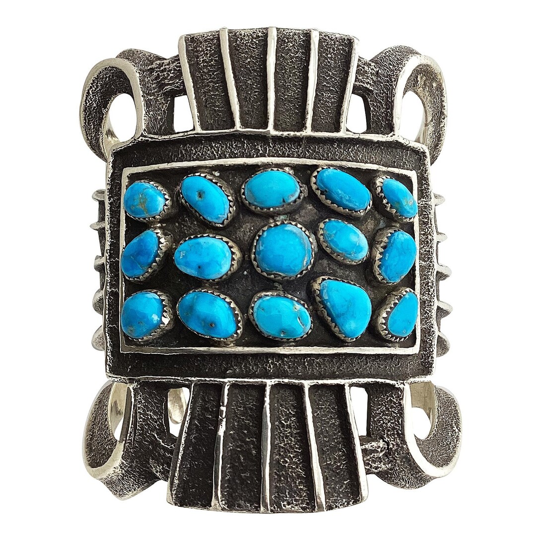 Delbert Arviso, Tufa Cast Bracelet, Kingman Turquoise, Navajo Handmade ...