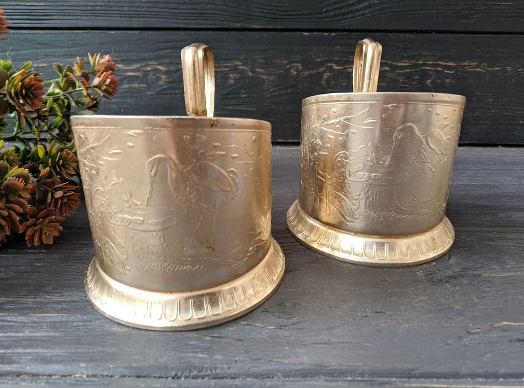 Retro Vintage Cup Holder Ukraine Souvenir Metal Podstakannik Set of 2 ...
