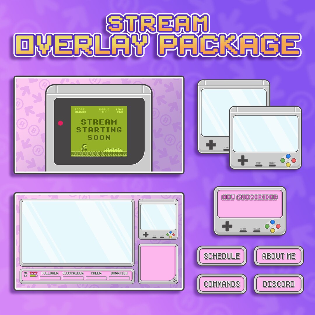 Animated Gameboy Stream Overlay Package Retro Kawaii Design (digital ...