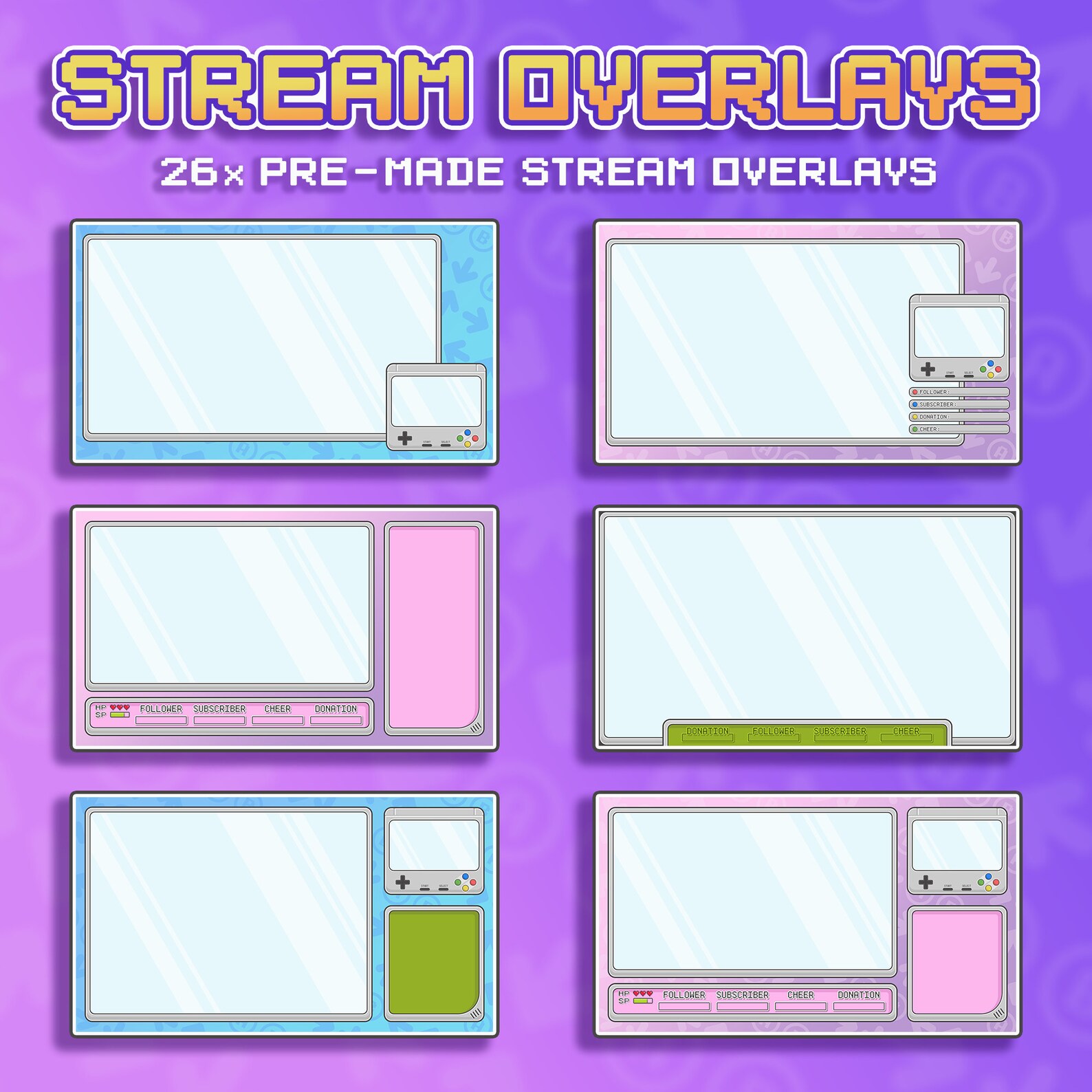 Animated Gameboy Stream Overlay Package Retro Kawaii Design (digital ...