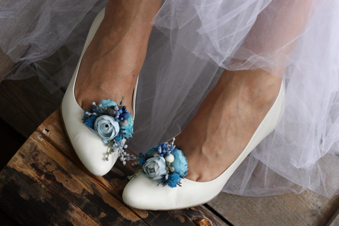 Blue Wedding Shoes Clips Navy Shoe Clip Shoe Clip Wedding Floral Shoe ...