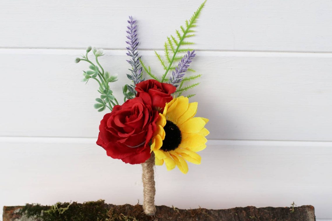 Sunflower Wedding Boutonniere Flower Boutonniere Burgundy Boutonniere ...