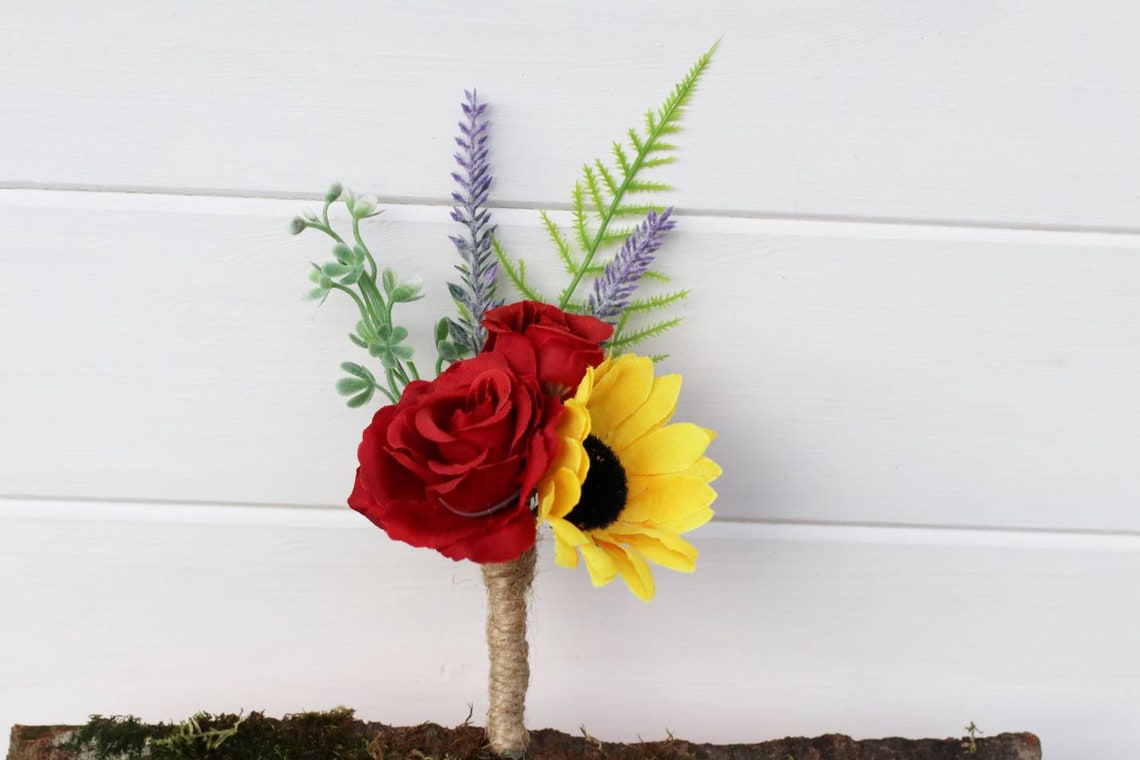 Sunflower Wedding Boutonniere Flower Boutonniere Burgundy Boutonniere ...