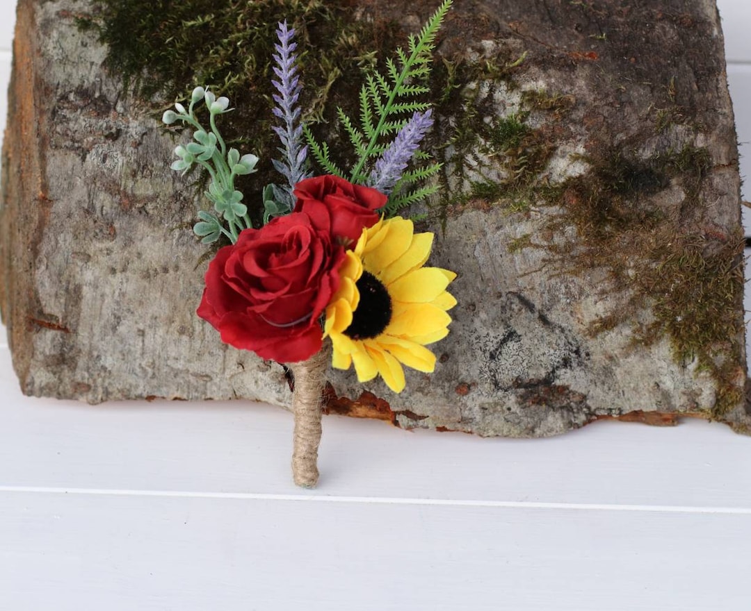 Sunflower Wedding Boutonniere Flower Boutonniere Burgundy Boutonniere ...