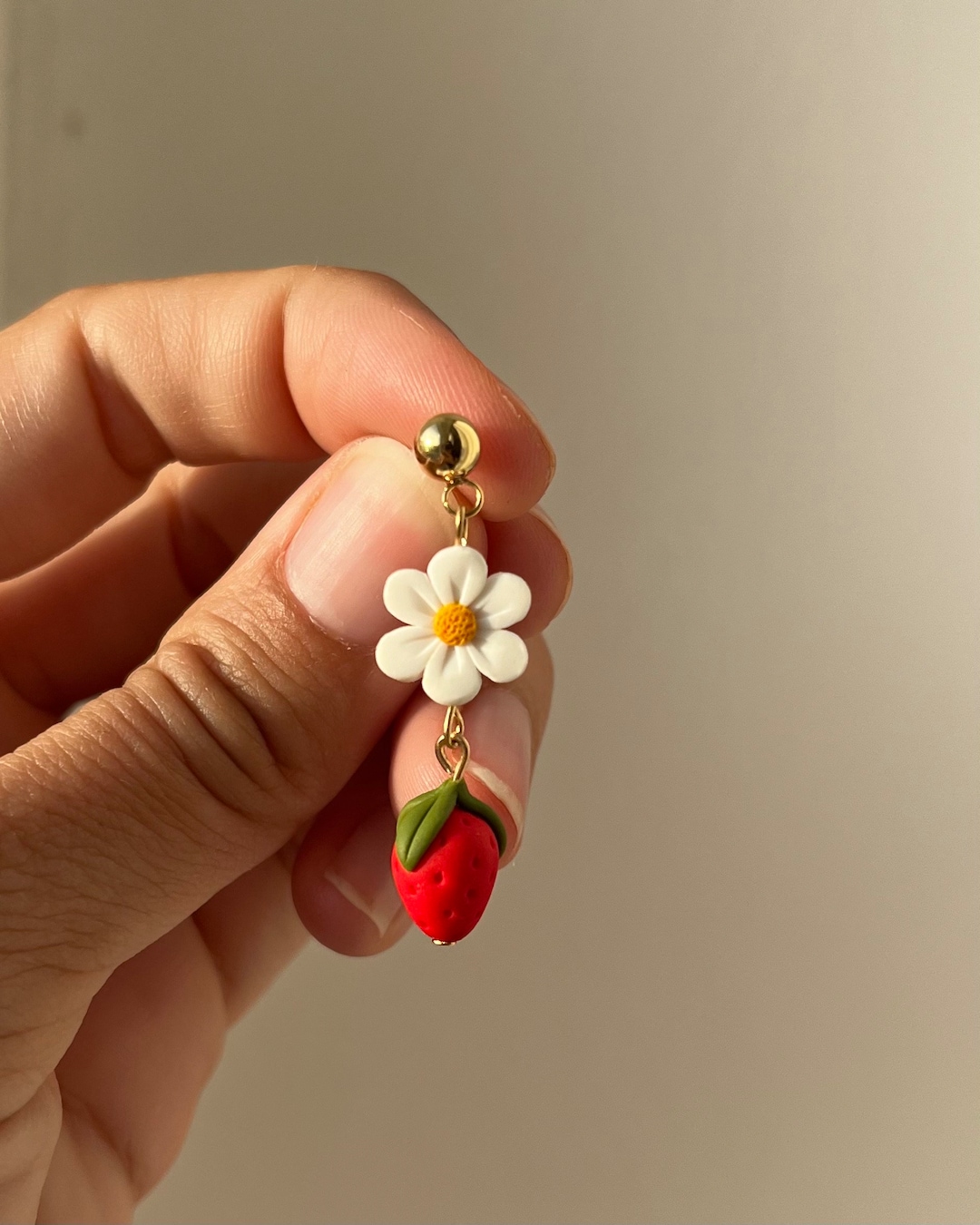 Mini Strawberry Polymer Clay Earrings - Daisy Strawberry Earrings ...