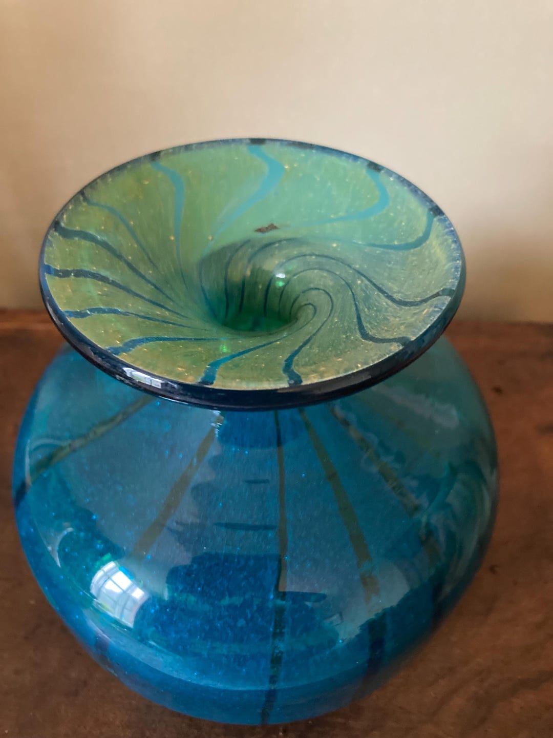 Mdina Blue and Green Art Glass "ming" Pattern Vase - Etsy