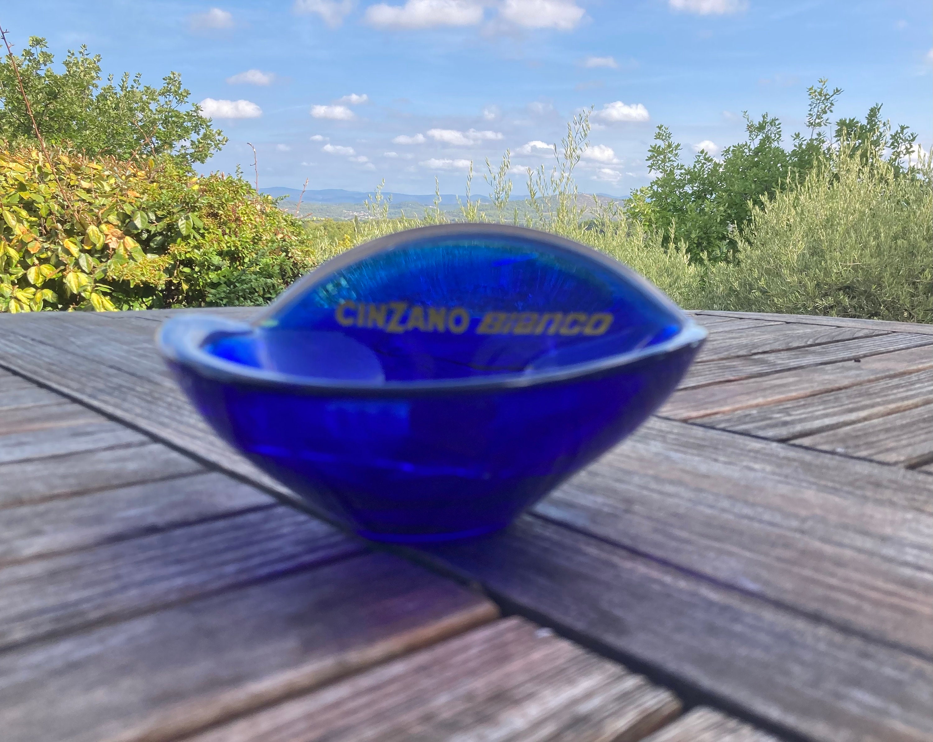 Vintage Cinzano Bianco Blue Glass Advertising Ashtray, Trinket Bowl ...