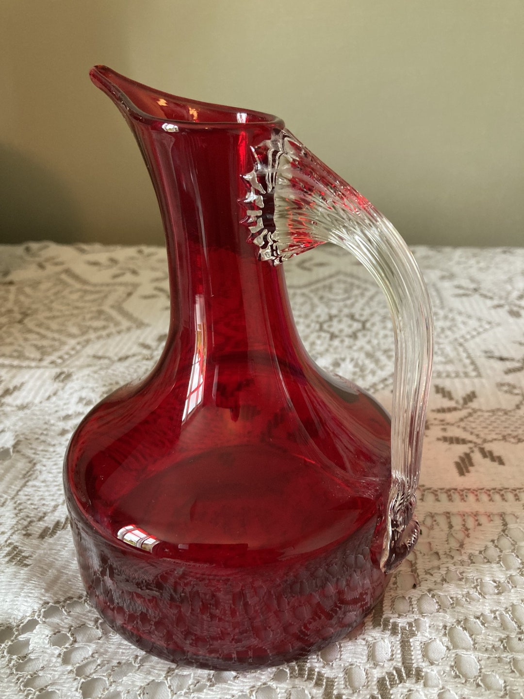 Vintage 1950's Whitefriars Style Ruby Red Sparrow Beaked Glass Jug - Etsy